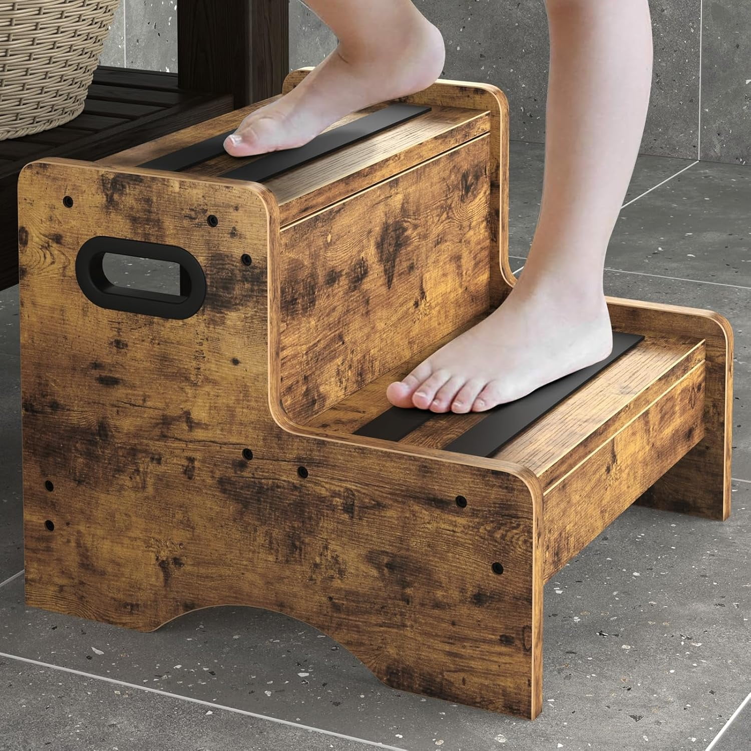 Wooden Step Stool for Kids, 2 Step Safety Kids Stepping Stool for ...