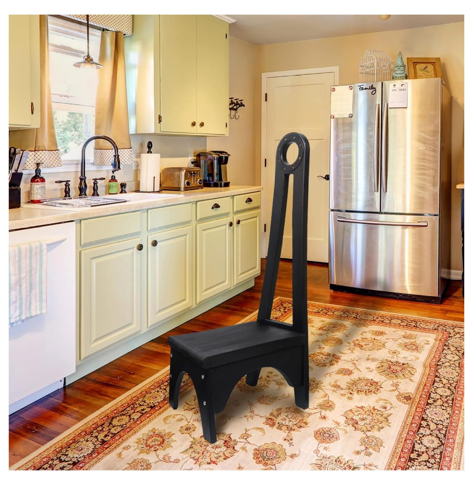 Wooden Step Stool with Tall Handle, One Step Stool for Adults with Non ...