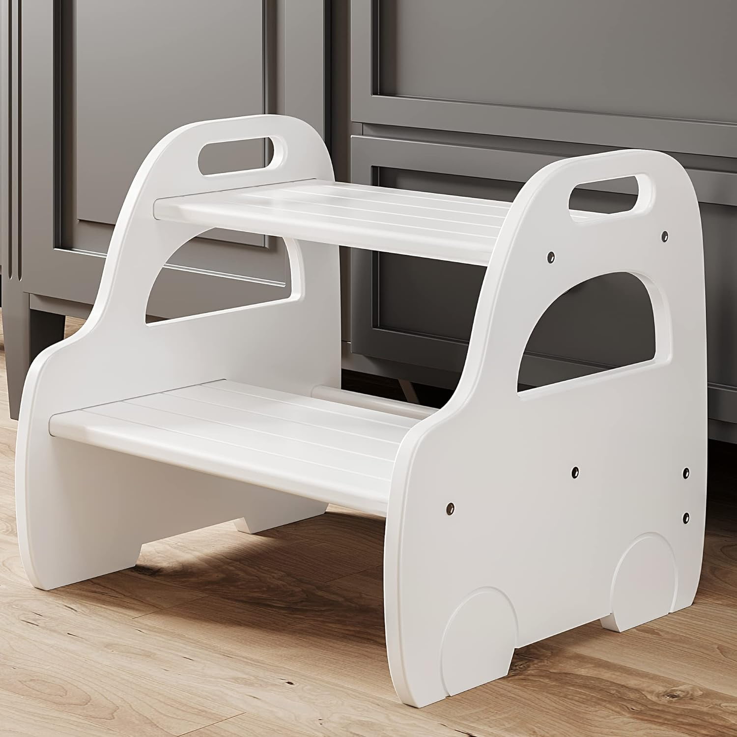 Wooden Step Stool, Two Step Stools Toddler 300 lbs Capacity with Safety ...