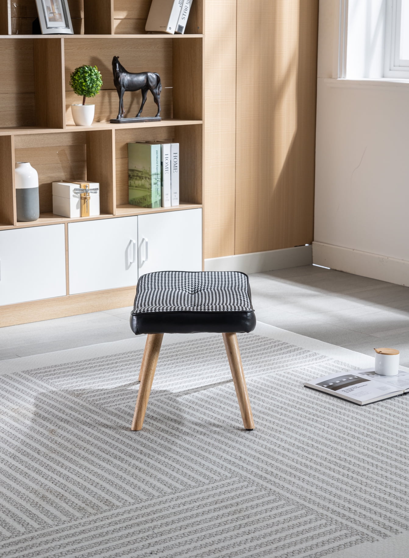 Wooden Step ottoman, Modern Square Cushion Foot Stool Step Stool ...