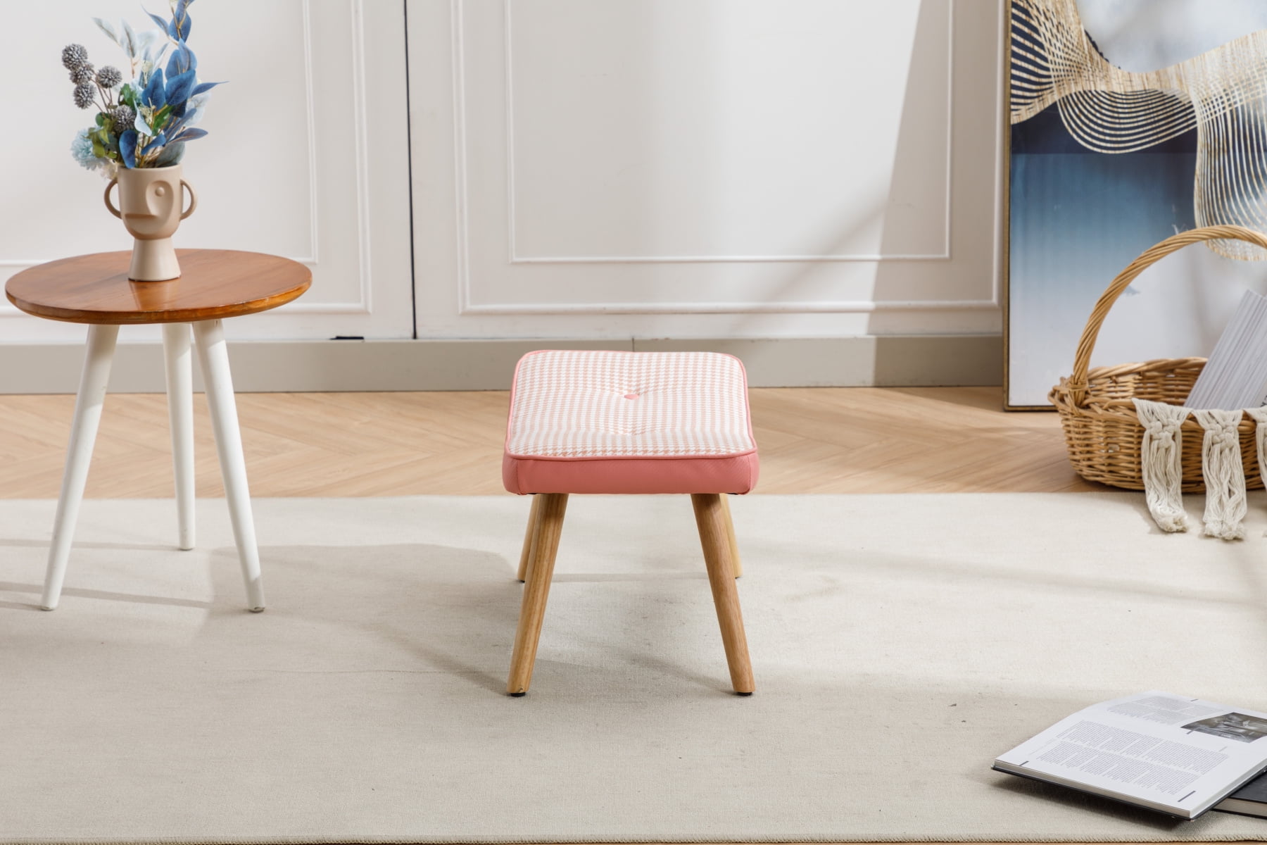 Wooden Step ottoman, Modern Square Cushion Foot Stool Step Stool ...