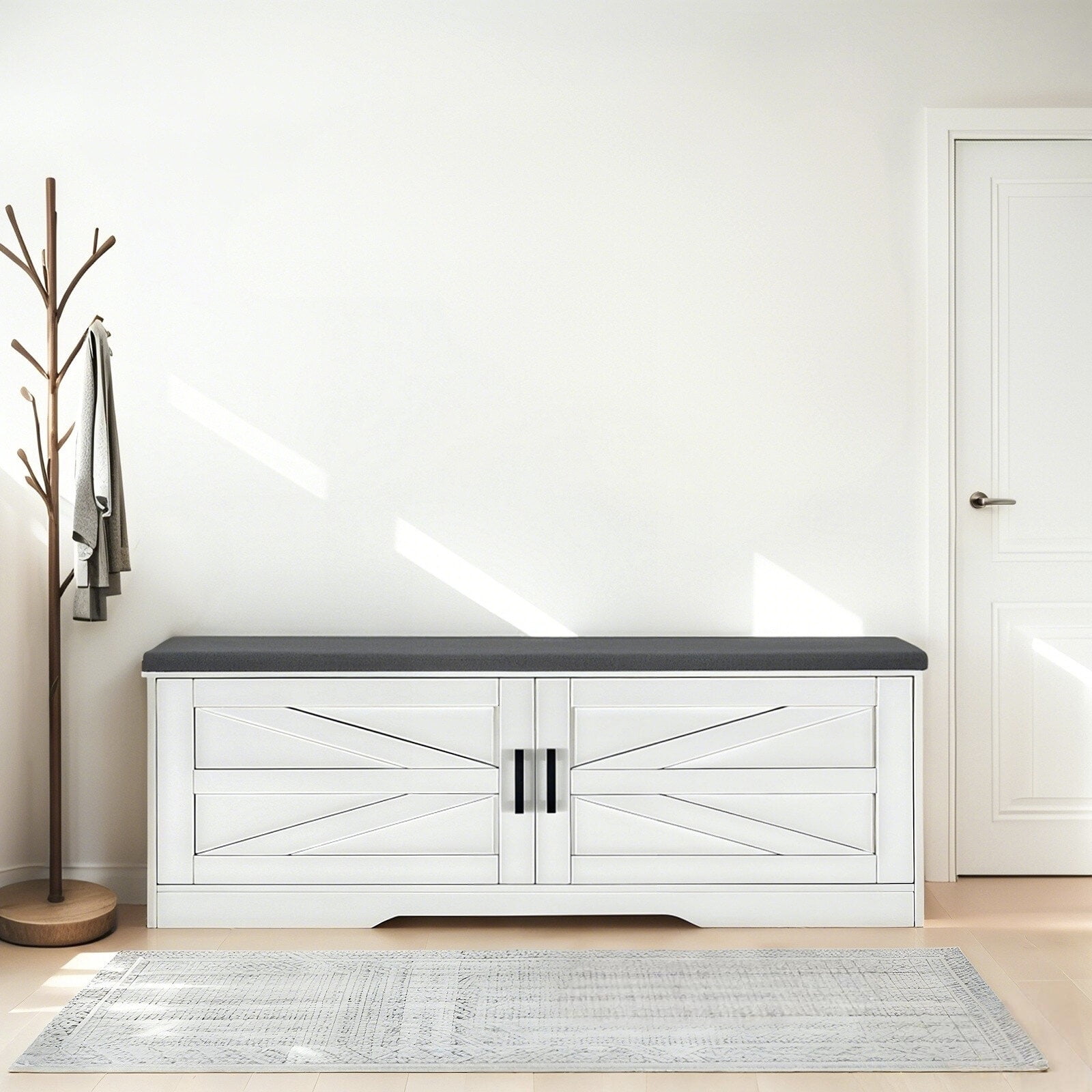 Wooden Storage Benches 2-Tier Storage Bench, Farmhouse Shoe Bench with ...