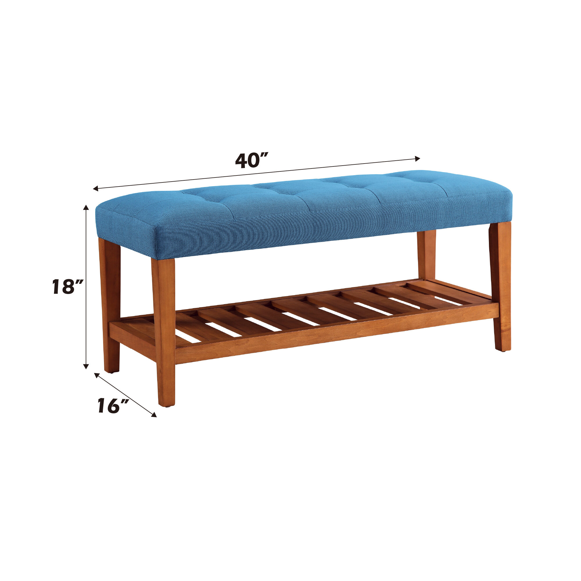 Wooden Storage Benches, Charla Light Blue Fabric & Oak Finish Bench ...