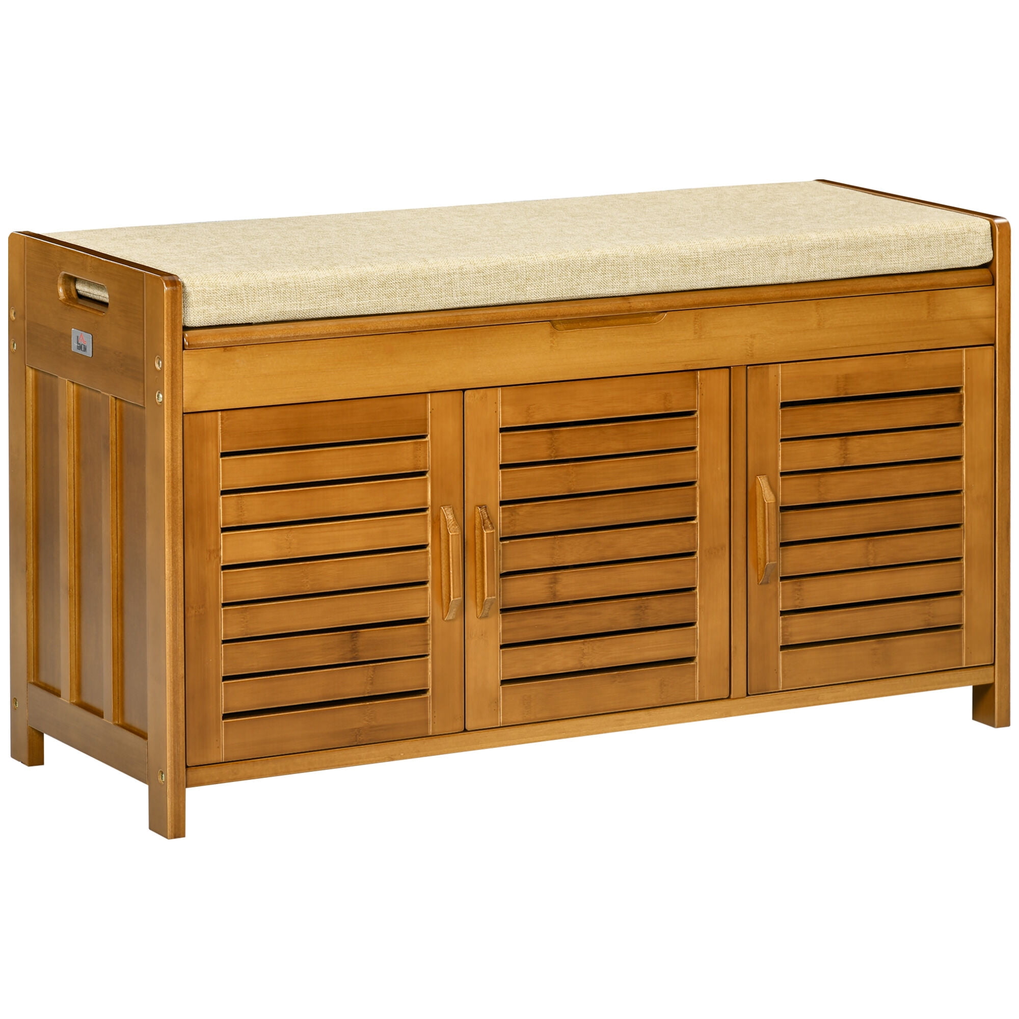 Wooden Storage Benches Shoe Bench with Storage Cabinets, Bamboo ...
