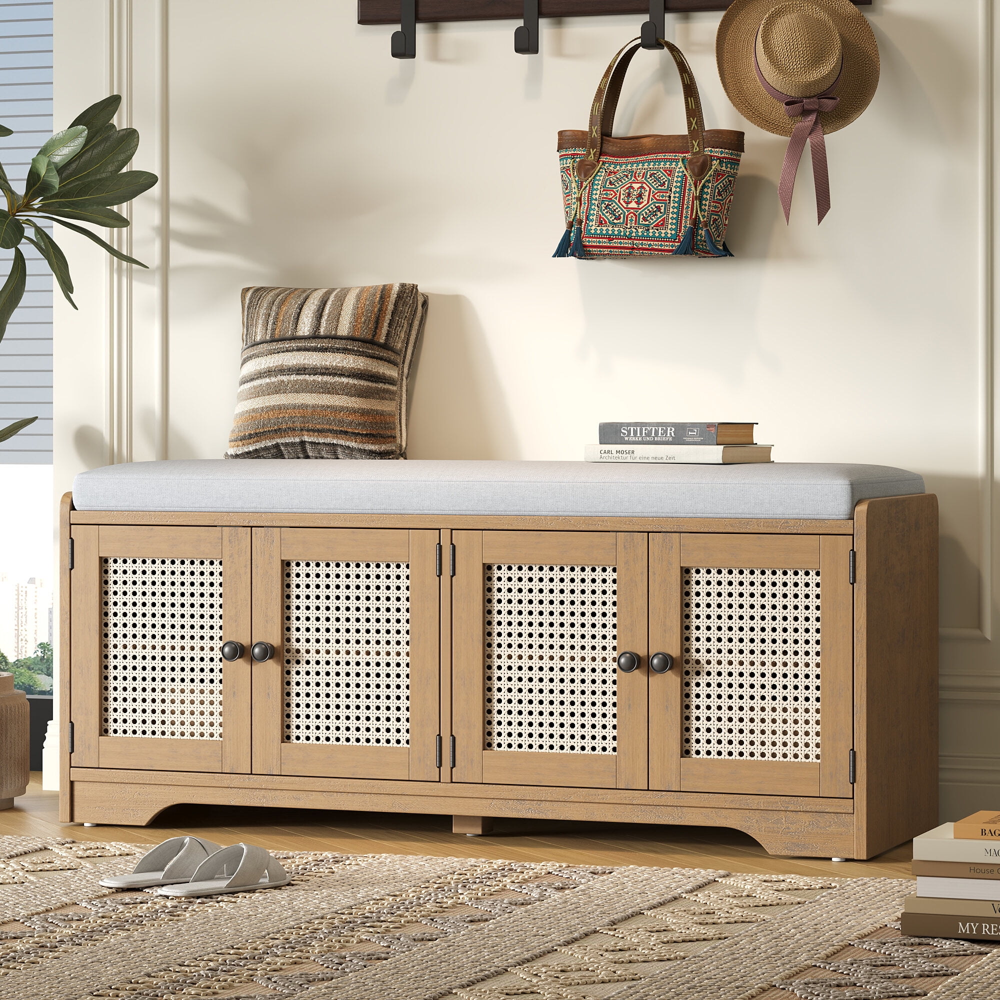 Wooden Storage Benches TREXM Rustic Storage Bench Multifunctional Wood ...