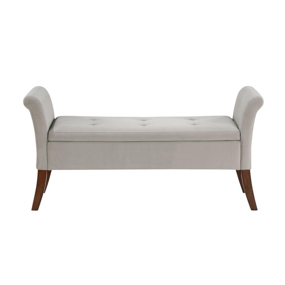 Wooden Storage Benches Velvet Upholstered Storage Bench With Rolled Arm ...