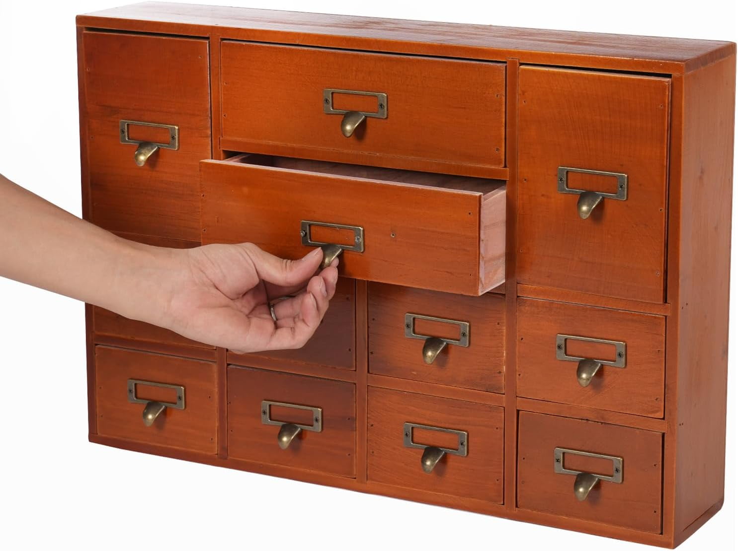 Wooden Storage Box with 12 Drawers Traditional Apothecary Curio Cabinet ...