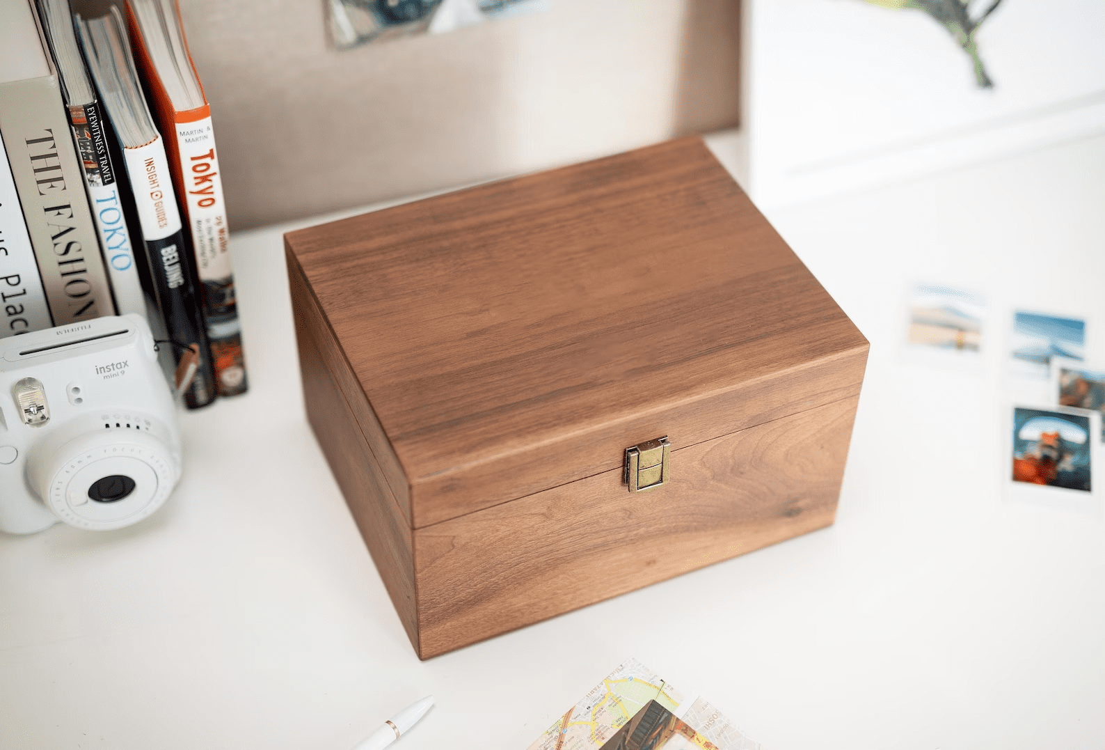 Wooden Storage Box Container with Hinged Lid Front Clasp, 7.2'' x7.2 ...