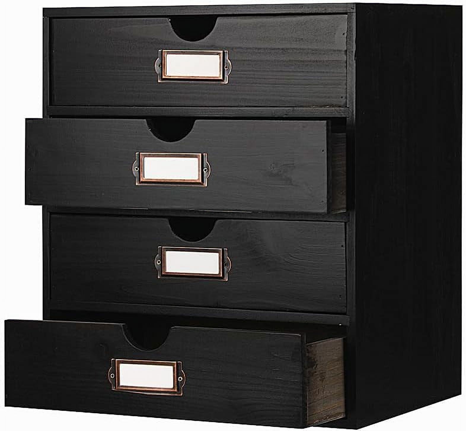 Wooden Storage Box Rustic Desktop Organizer with 4 Drawers Office Desk ...