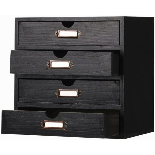 Wooden Storage Box Rustic Desktop Organizer with 4 Drawers Office Desk ...