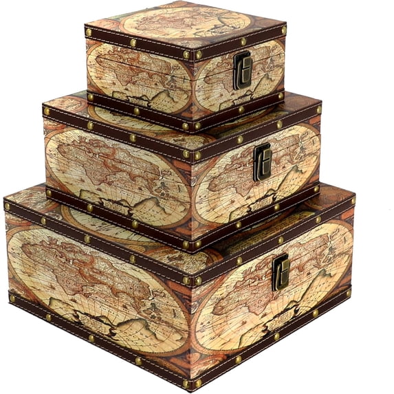Wooden Storage Box Set of 3, Antique-Looking Storage Containers with ...