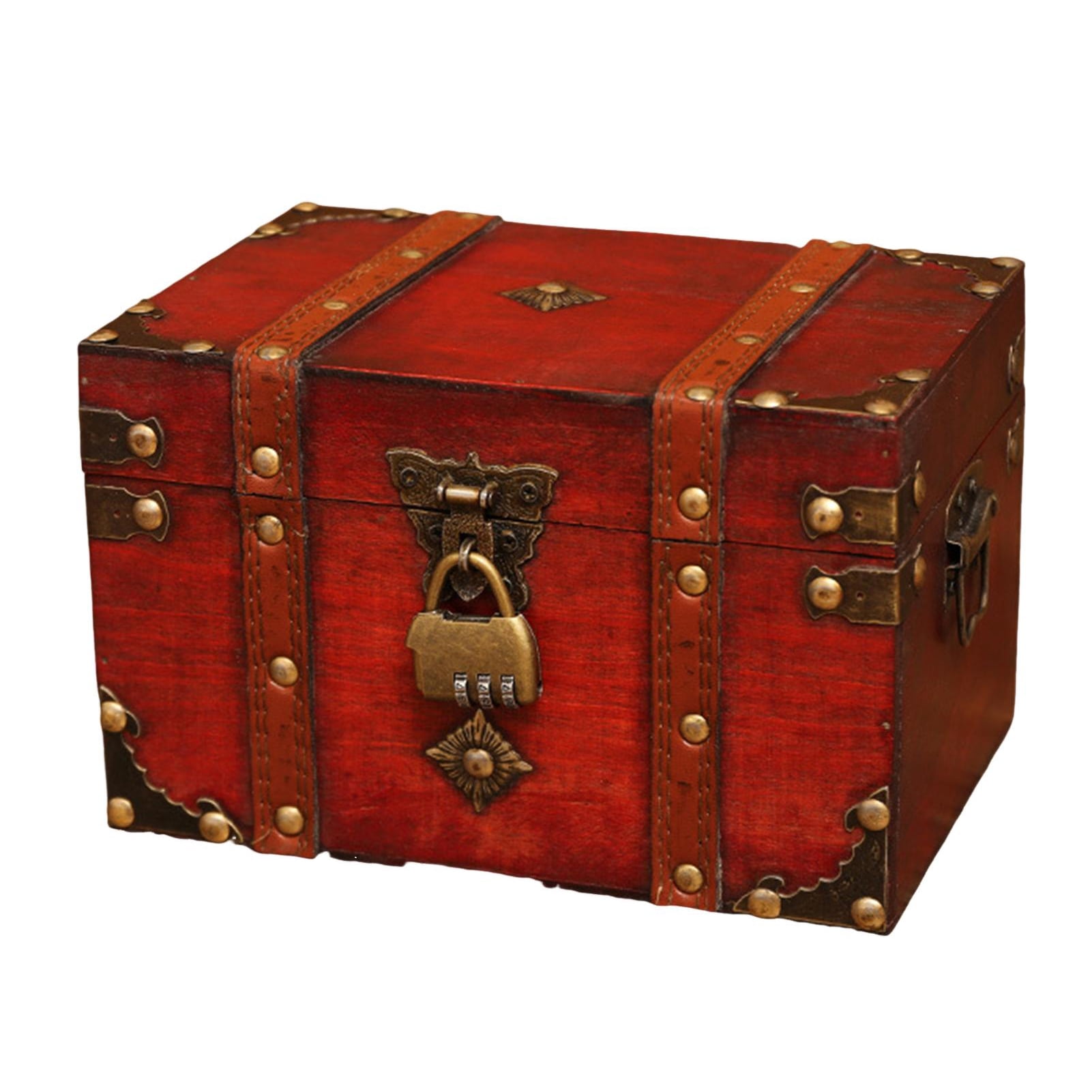 Wooden Storage Box with Lock Decorative Treasure Chest Retro Style ...