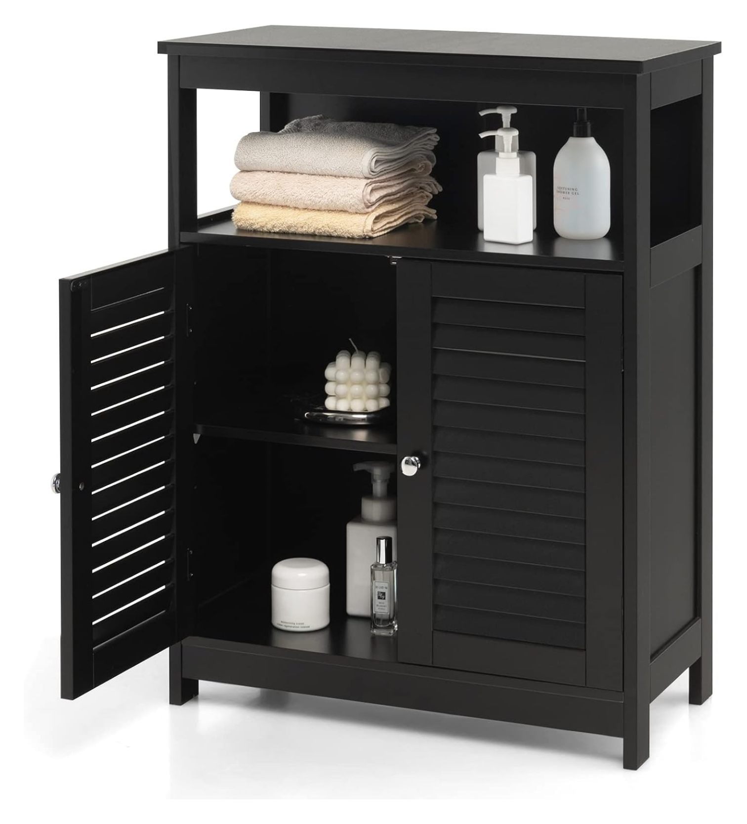 Wooden Storage Cabinet with Louver Doors and Removable Shelf ...