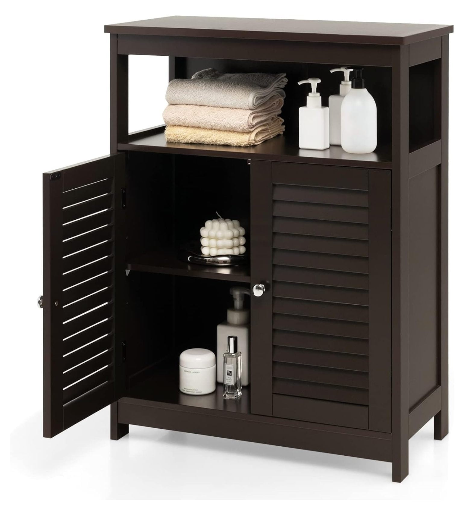 Wooden Storage Cabinet with Louver Doors and Removable Shelf ...