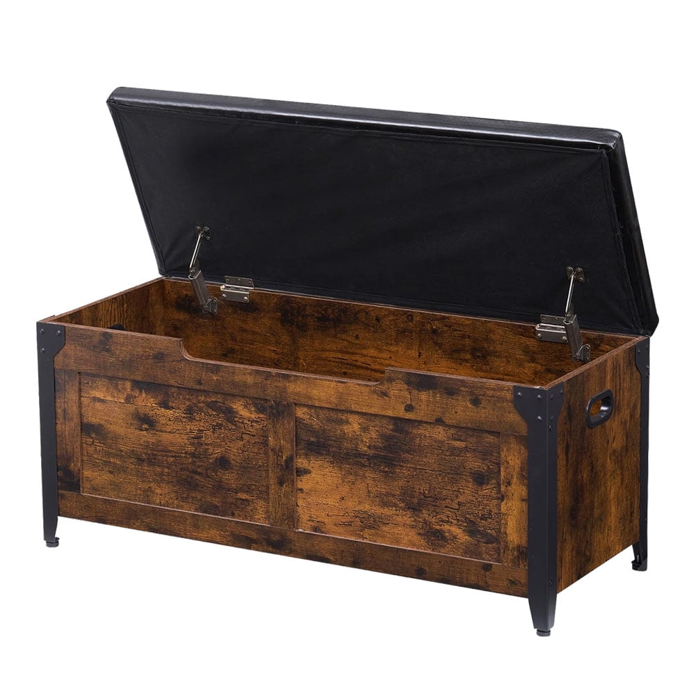 Wooden Storage Chest Bench,Leather Entryway Shoes Bench with Flip Top ...