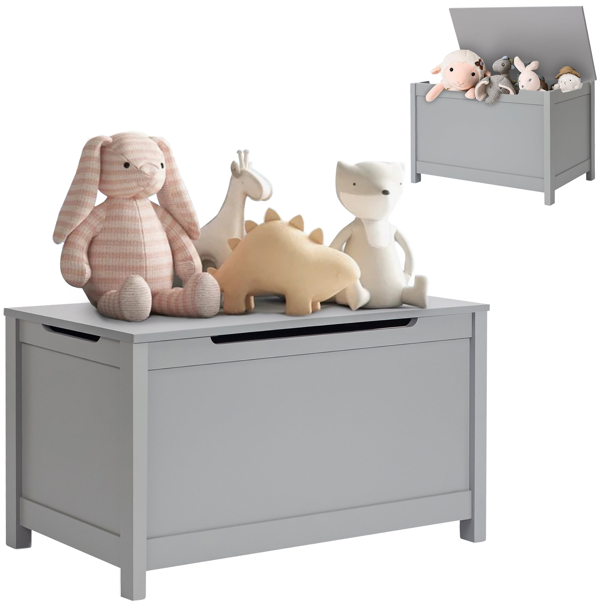 Wooden Storage Chest, SYNGAR Modern Kids Toy Box with Safety Hinged ...