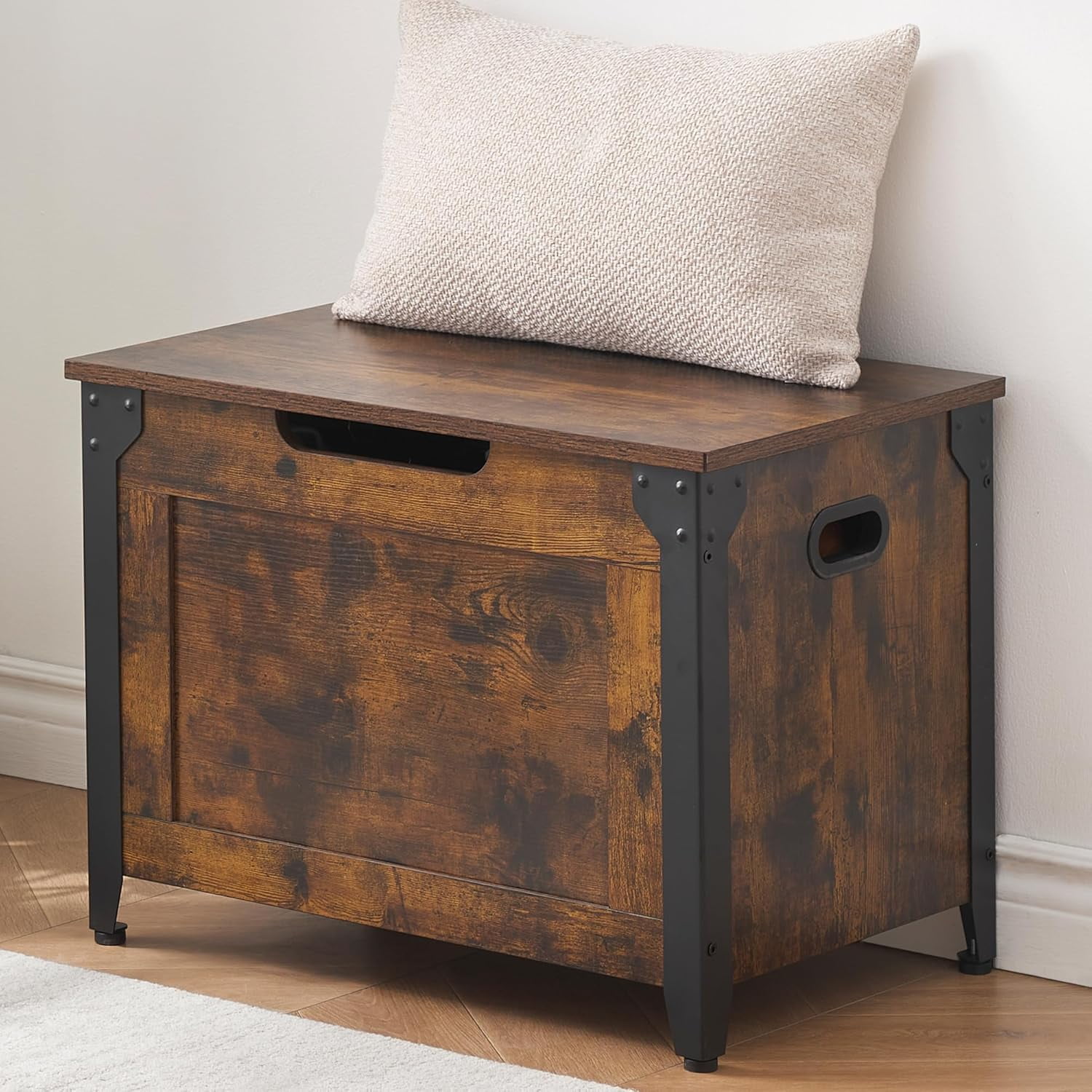 Wooden Storage Chest Storage Trunk Entryway Storage Bench with Safety ...