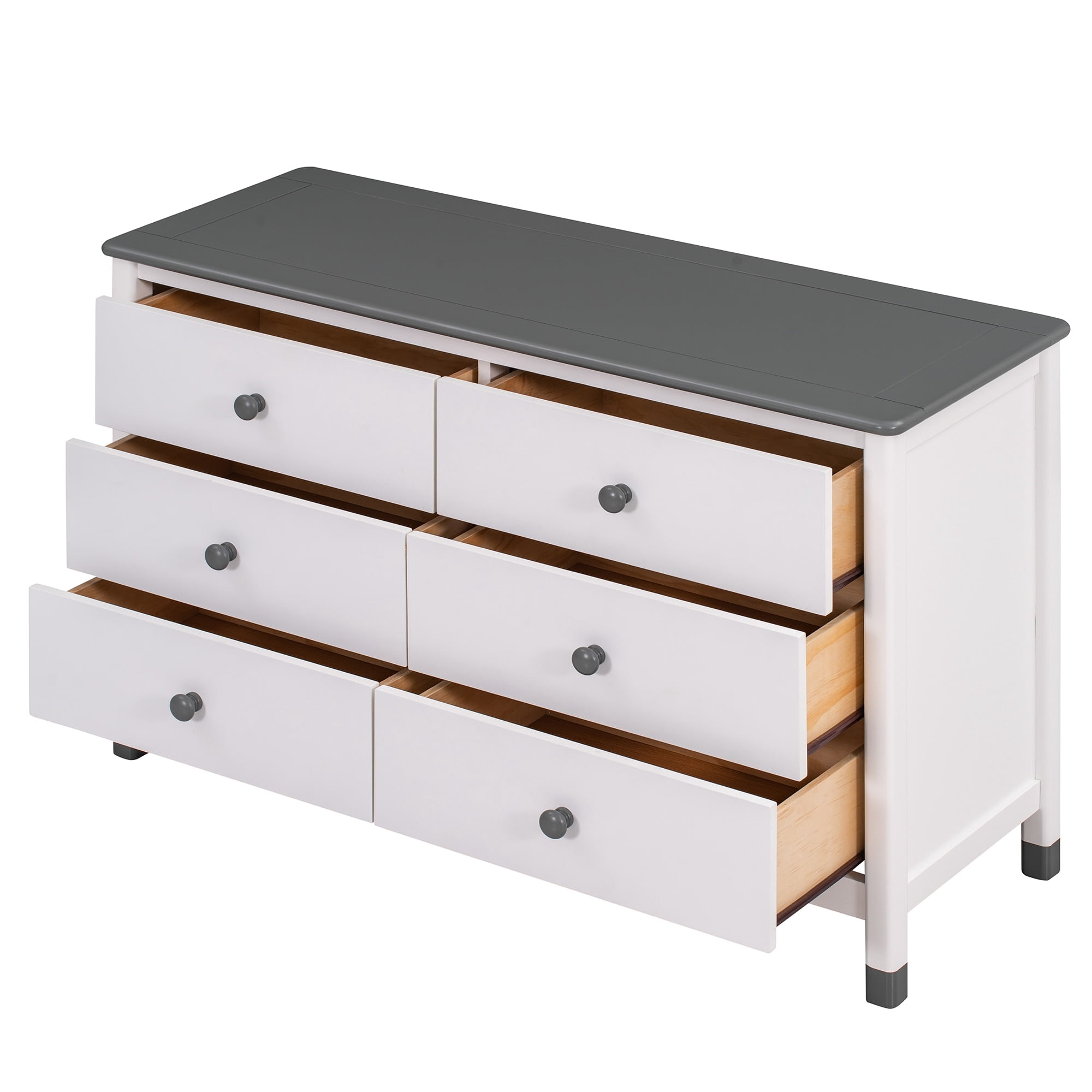 Wooden Storage Dresser with 6 Drawers Grey - Walmart.com