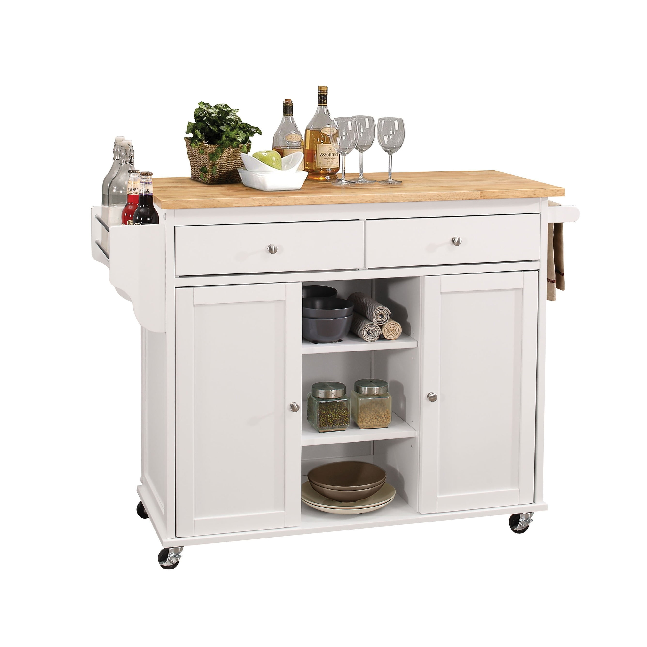 Wooden Storage Kitchen Cart with Wheels and Handle Brown - Walmart.com