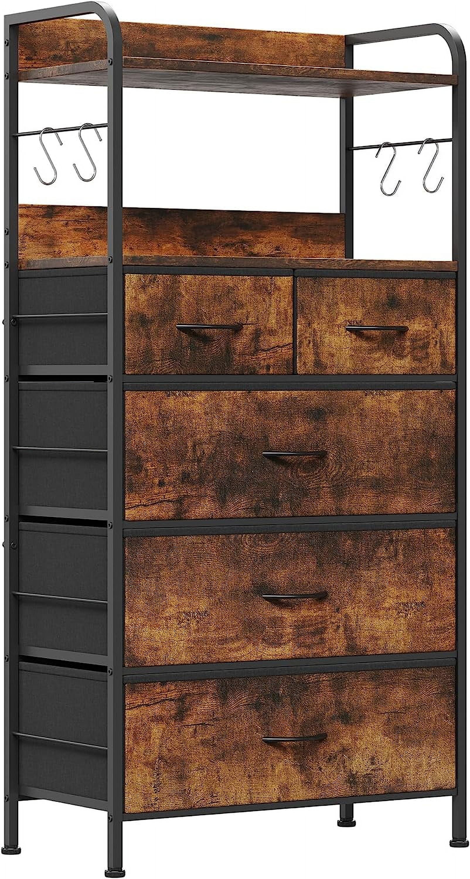 Wooden Storage Tower Chest of Drawers with 5 Drawers Storage & 4 Hooks ...