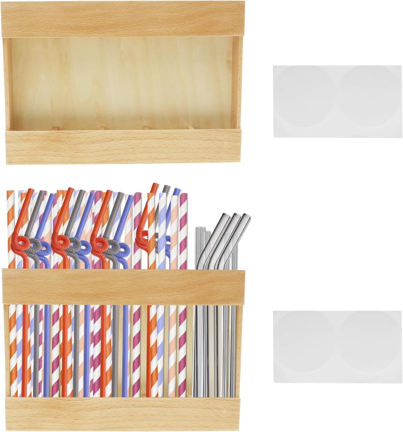 Wooden Straw Holder, Drinking Straw Dispenser for Counter with Double ...