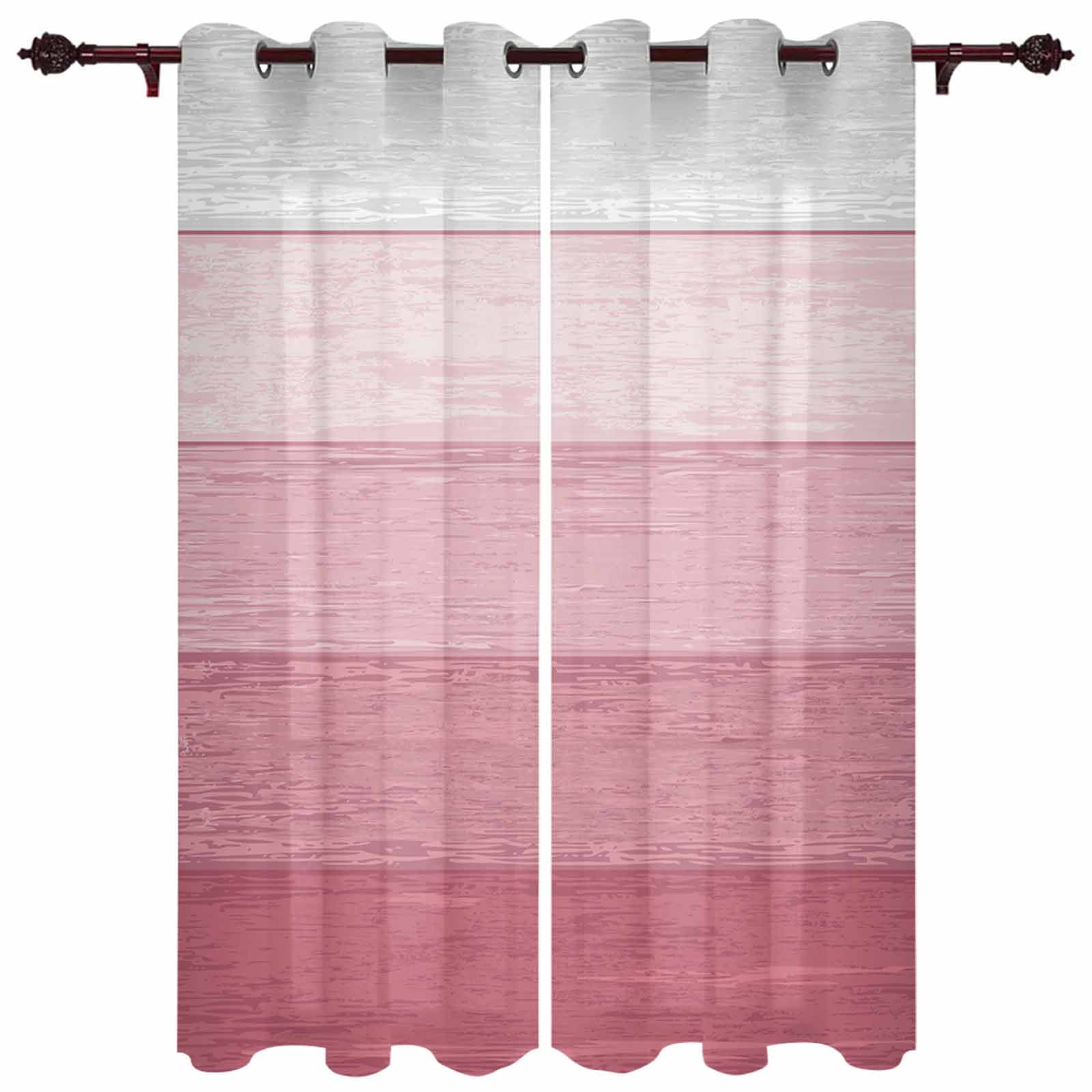 Wooden Striped Rural Style Pink Gradient Indoor Bedroom Curtains Living ...