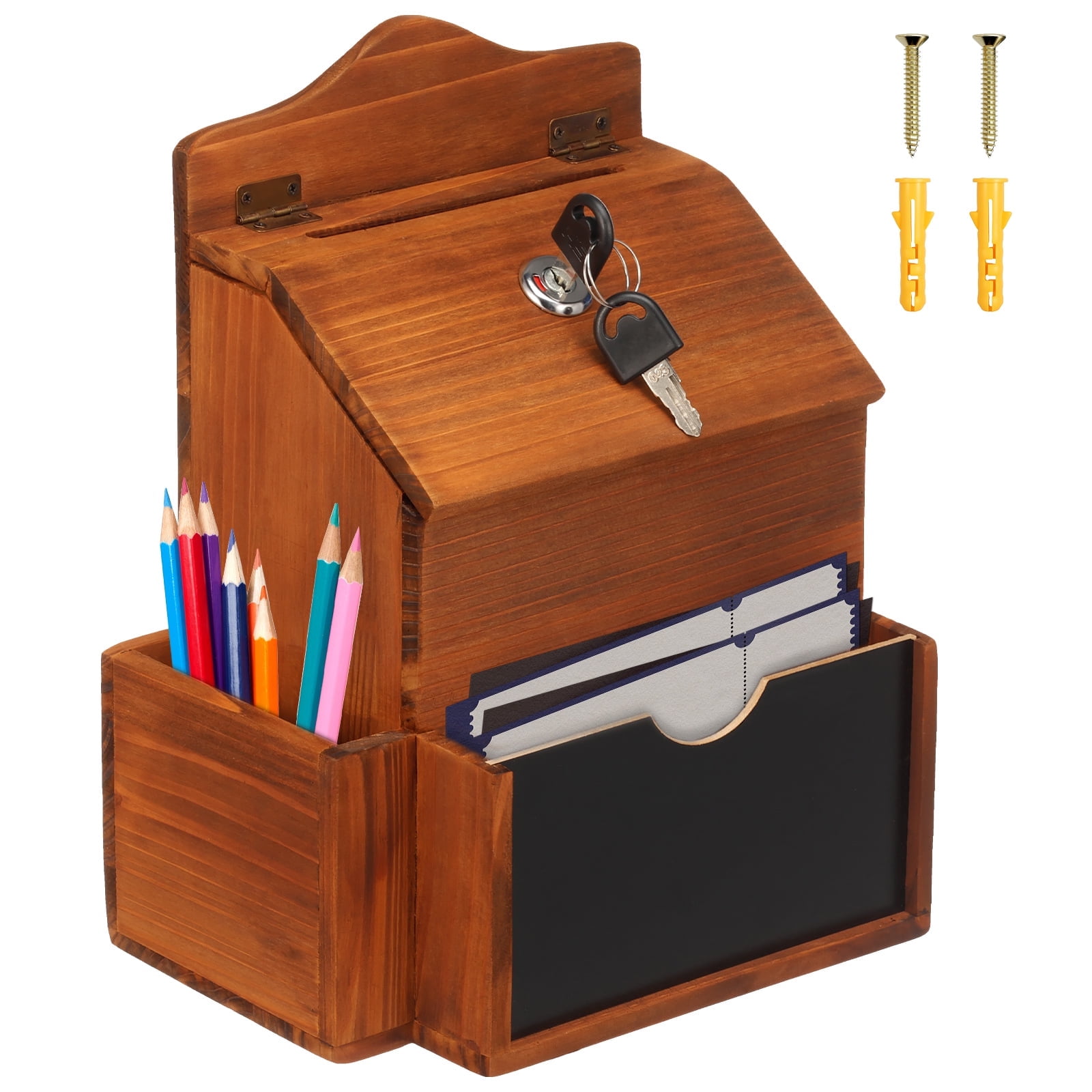Wooden Suggestion Box Aesthetic Wall Mounted Wood Money Drop Box With ...