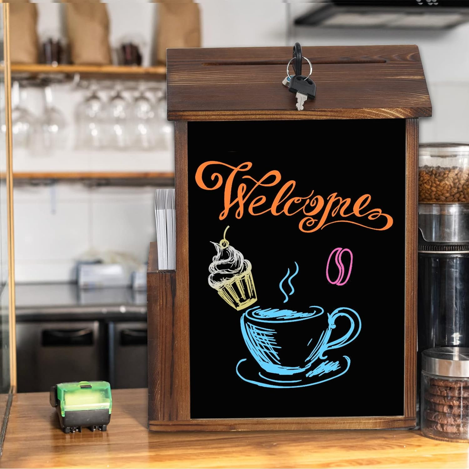 Wooden Suggestion Box Lock: Wall Mounted Mailbox Donation Box Tips Box ...