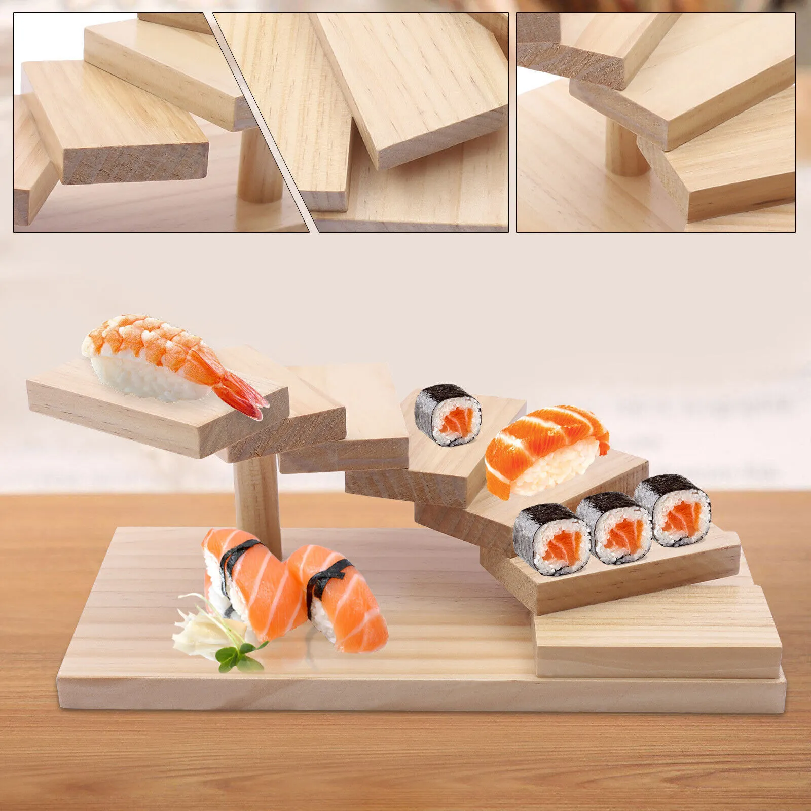 Wooden Sushi Display Rack Platter Cake Dessert Rack Staircase Holder 7 ...