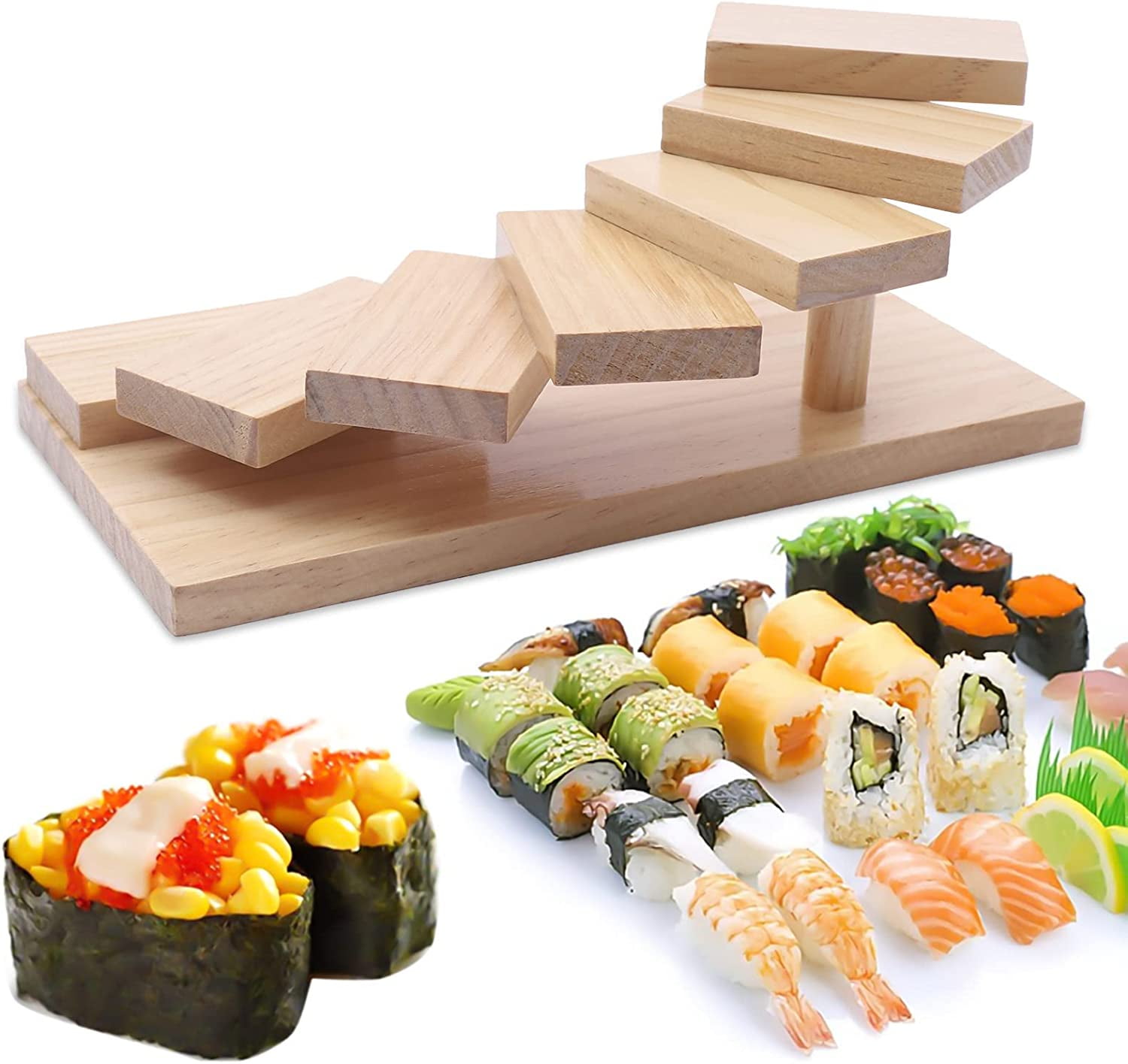 Wooden Sushi Taco Holders, 7-Tier Cupcake Stand, Wood Stands for Food ...