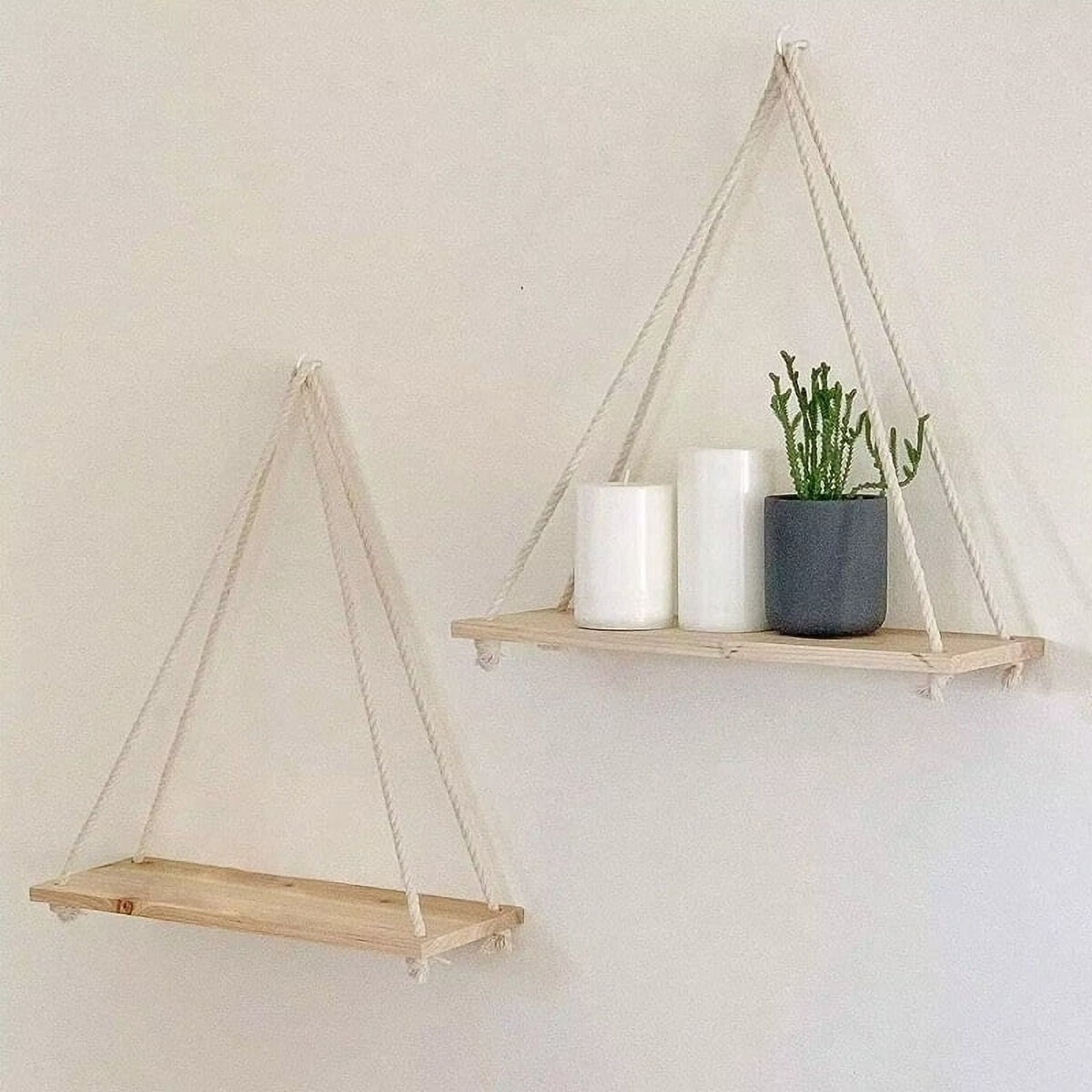 Wooden Swing Hanging Hemp Rope Wall Shelve Mounted Floating Home Living ...