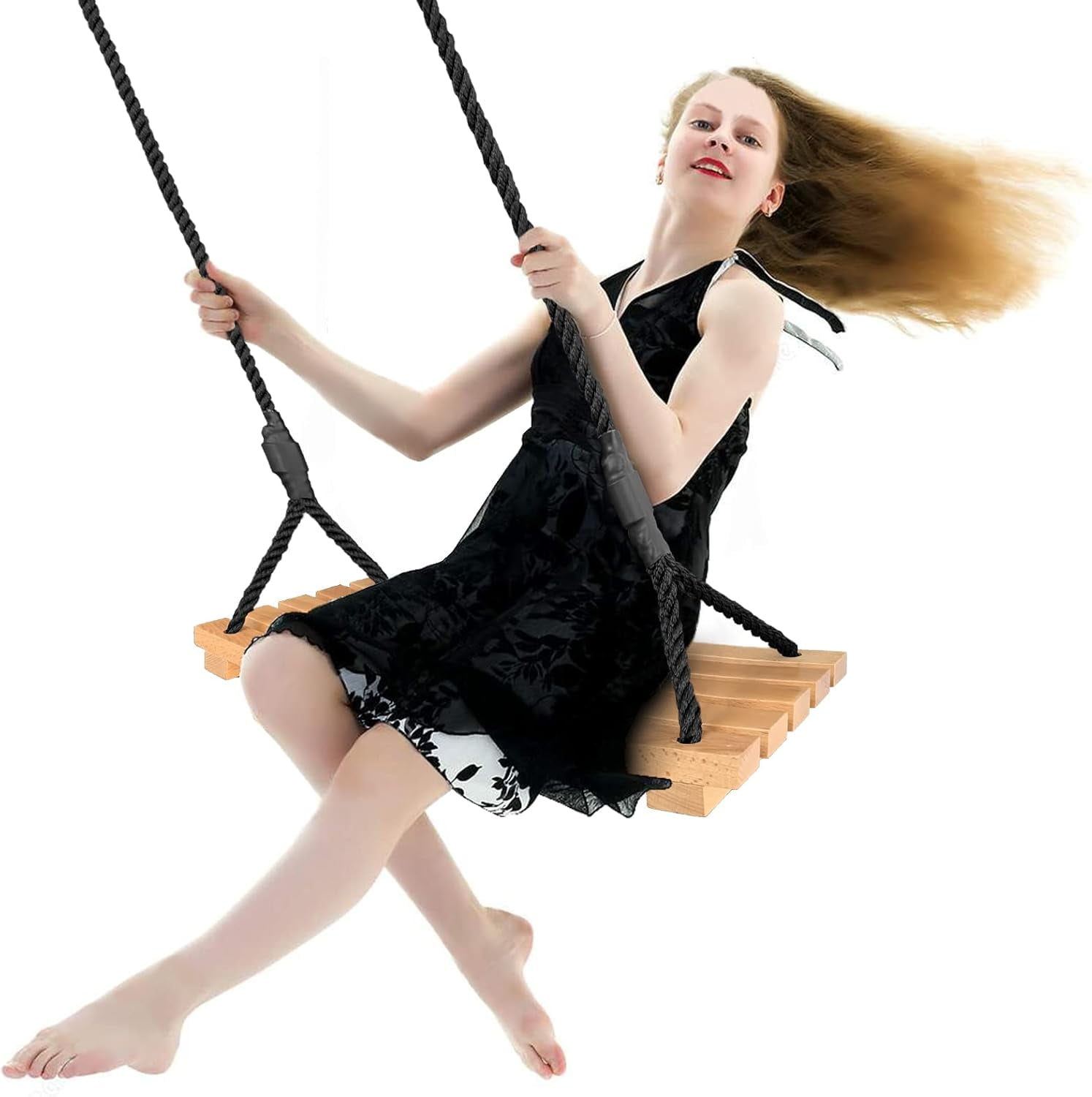 Wooden Swing Seat, Hanging Tree Swing for Adults Outdoor Wood Swing Set ...