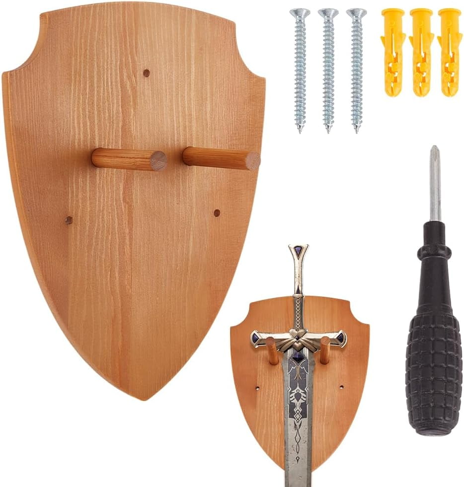 Wooden Sword Shield 9.9x7.5x3 Inch Wall Mount Sword Plaque Swords ...