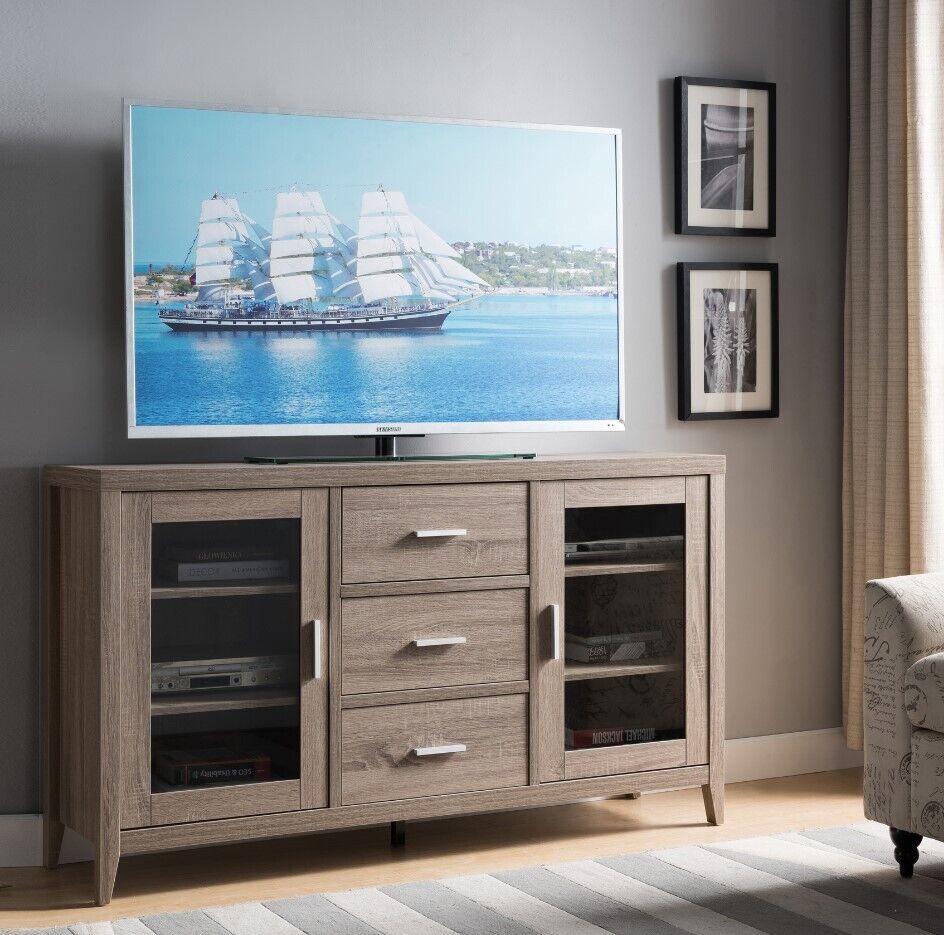 Wooden TV Console 60 Inch Entertainment Center with Storage, Dark Taupe ...