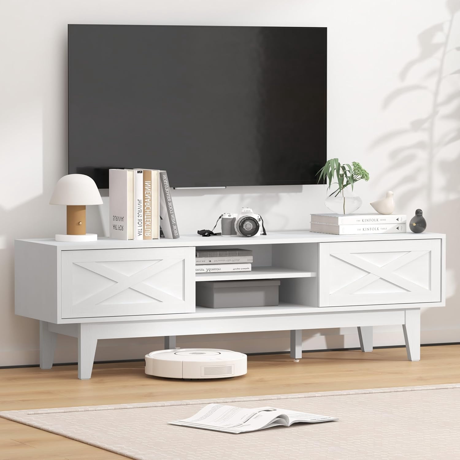 Wooden TV Stand for 55 65 70 inch TV, Long & Large TV Media Console ...