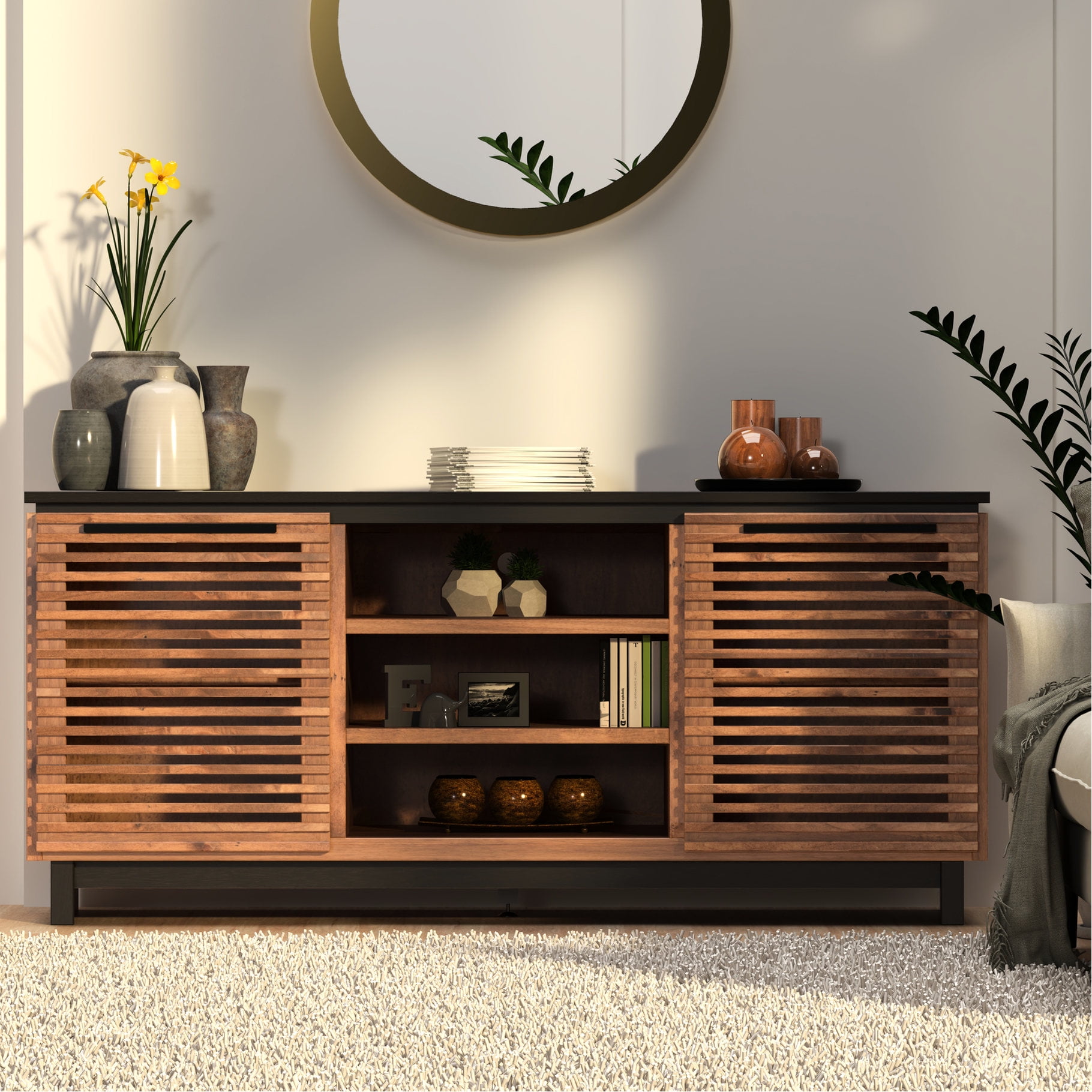 Wooden TV Stand, Cable Management Openings - 70 - inch TV Placement ...