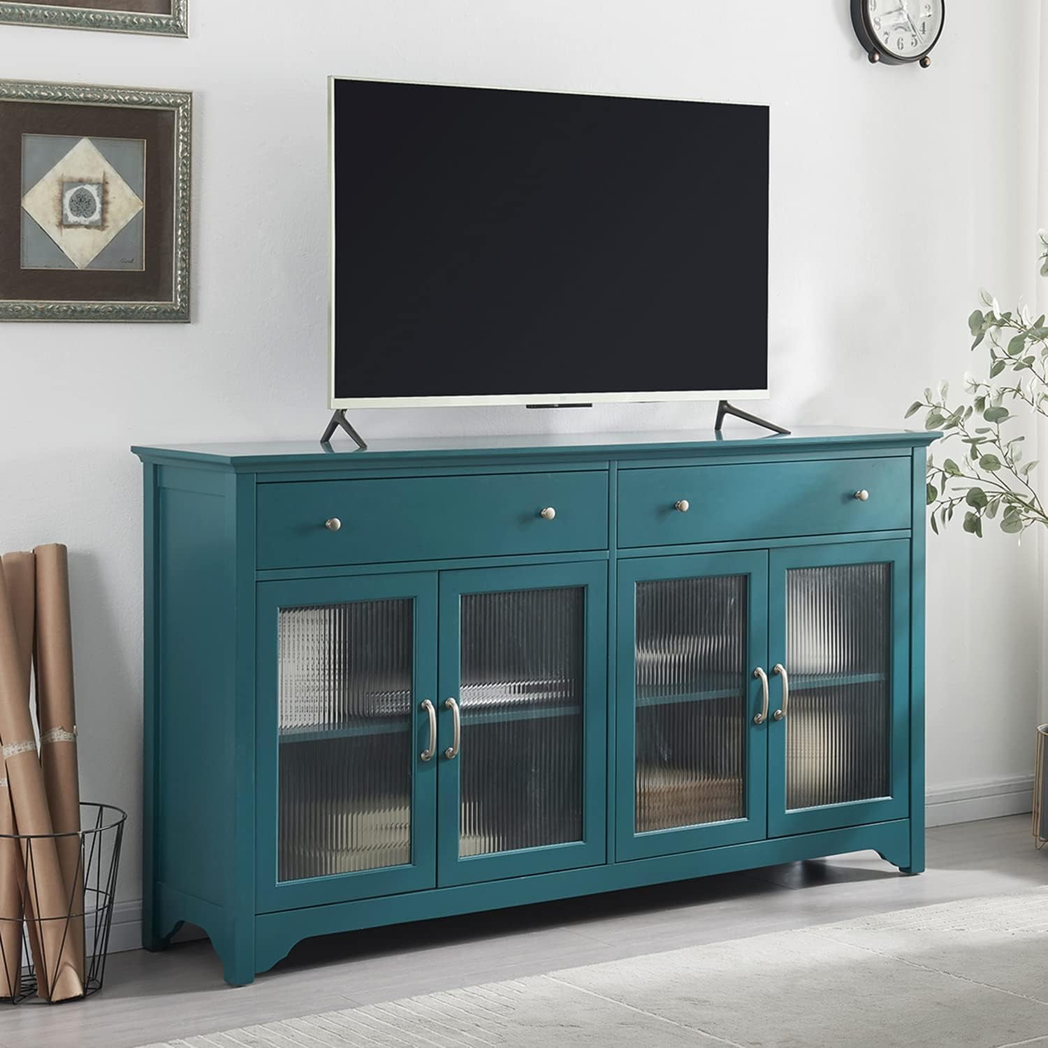 Wooden TV Stand Storage Buffet Cabinet Sideboard with Adjustable ...