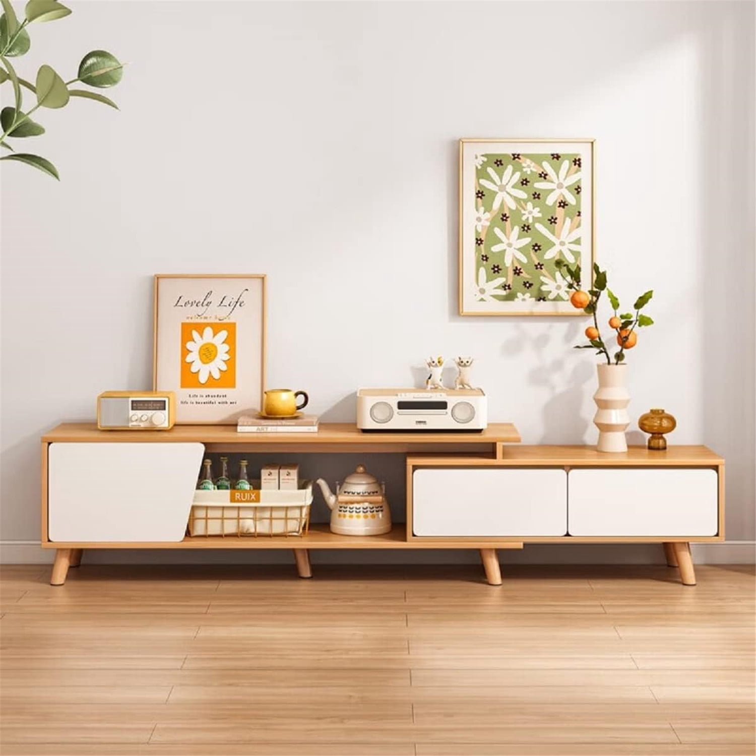 Wooden TV Stand for up to 70inch TVs,Length Adjustable Entertainment ...