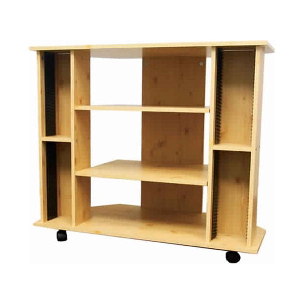 Wooden TV Stand with 3 Tier Shelving and CD Rack, Natural Brown ...