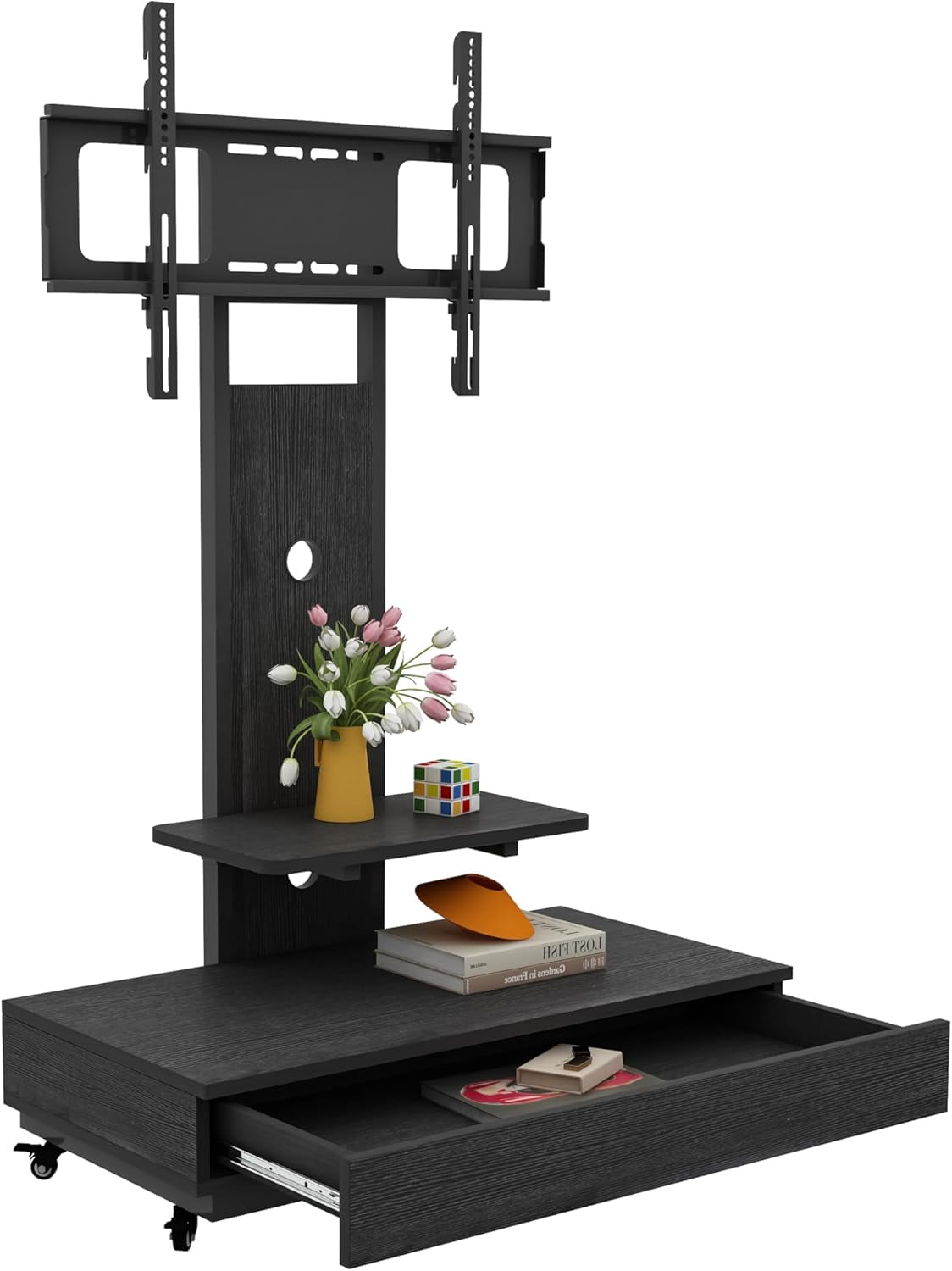 Wooden TV Stand with Sliding Drawer, Mobile TV cart for Living Room ...