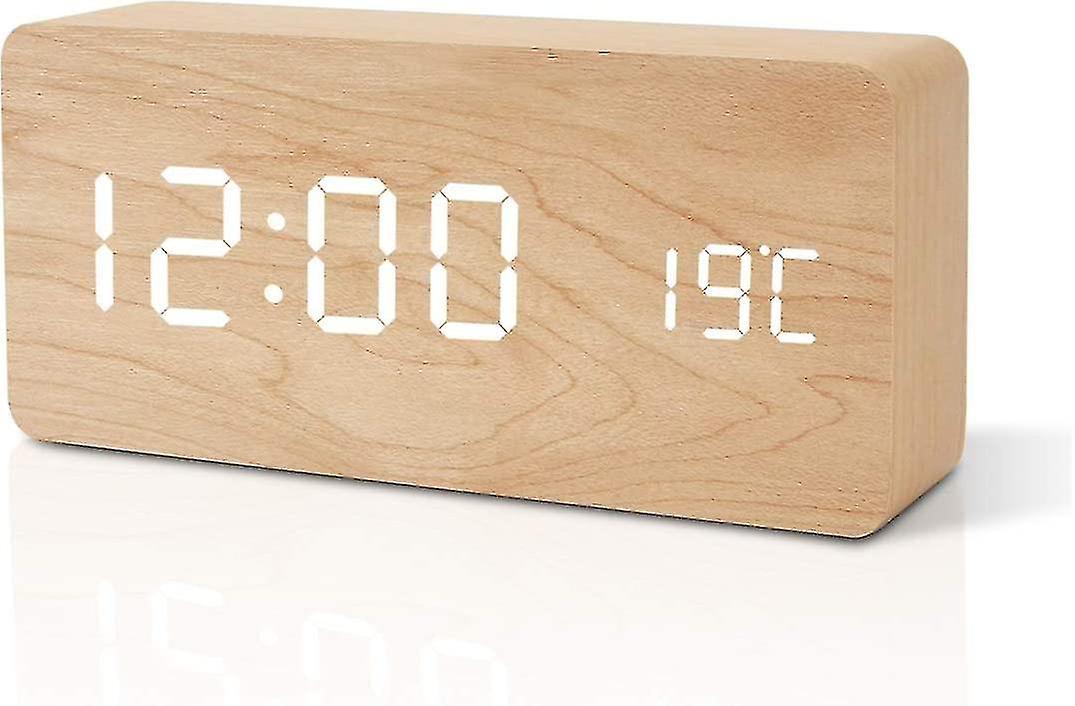 Wooden Table Clock - Led Digital Alarm Clock - Standing Clock With Date ...