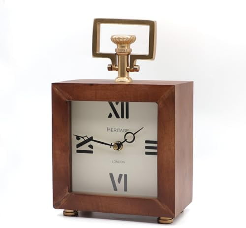 Wooden Table Clock,Vintage Desk Clock,Brass Solid Wood Desktop Clock ...