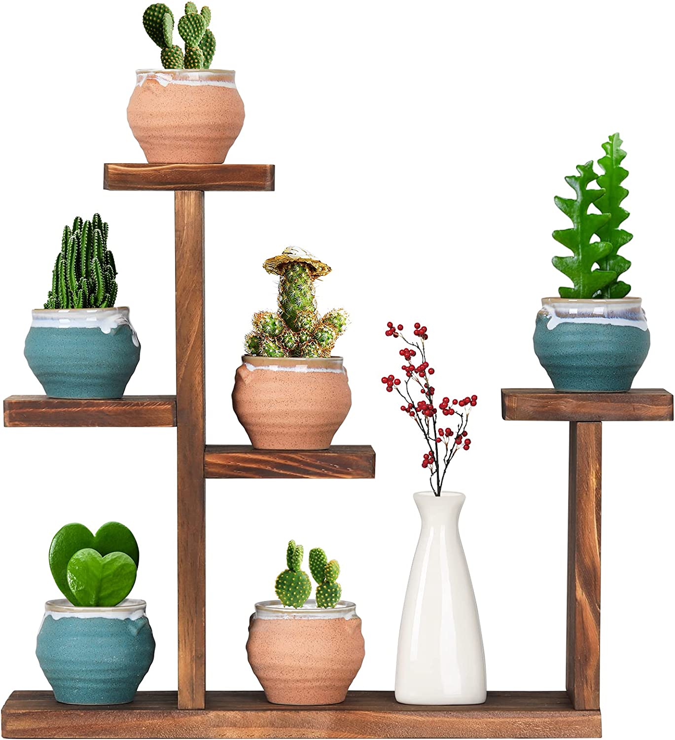 Wooden Tabletop Plant Stand - 5 Tier Succulent Plant Holder Decorative ...