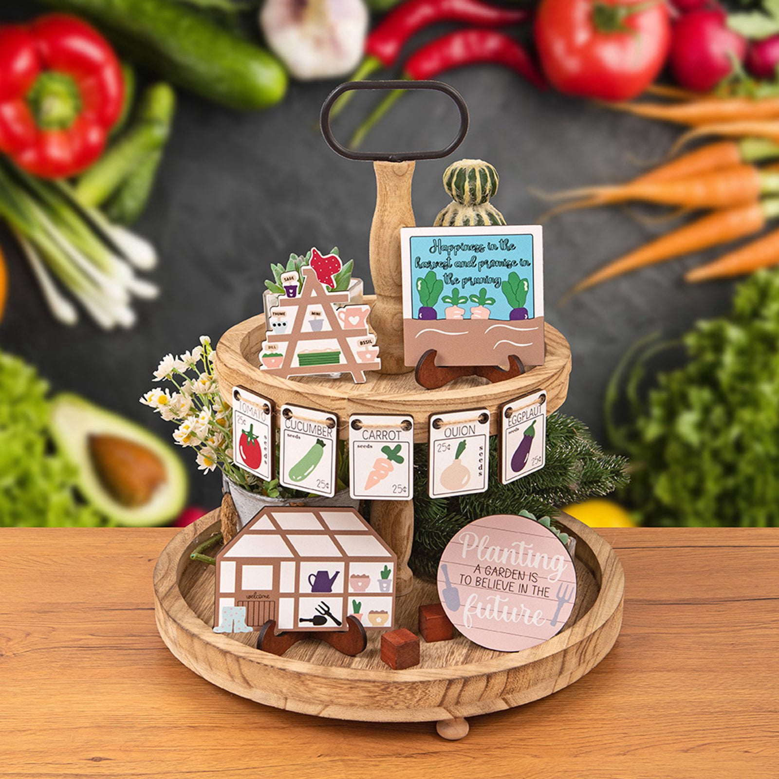 Wooden Tabletop Signs Farm Tiered Tray Decorations Gifts for Vegetable ...