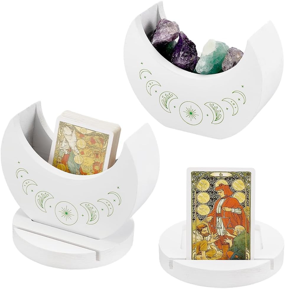 Wooden Tarot Card Holder with Moon Shape Case Tarot Card Stand Tarot ...