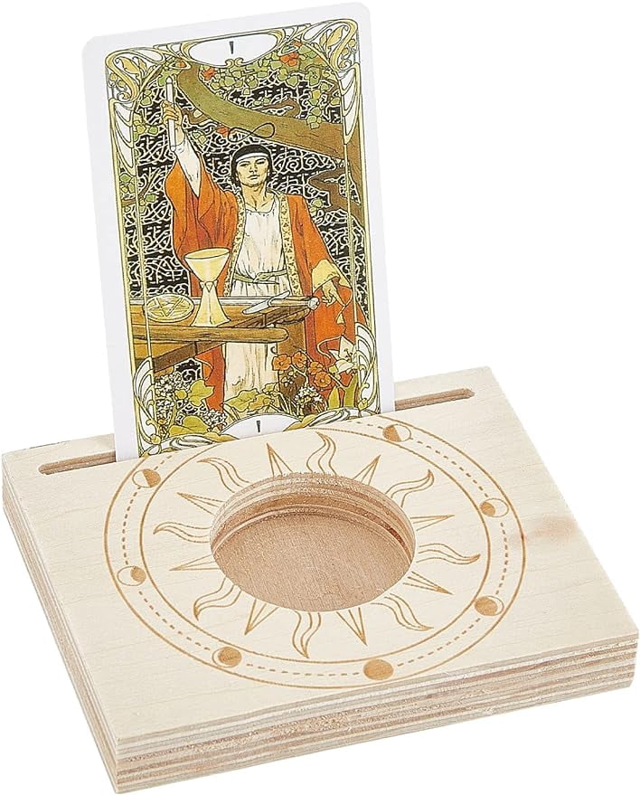 Wooden Tarot Card Stand Carved Candle Holder Moon Phase and Sun Pattern ...