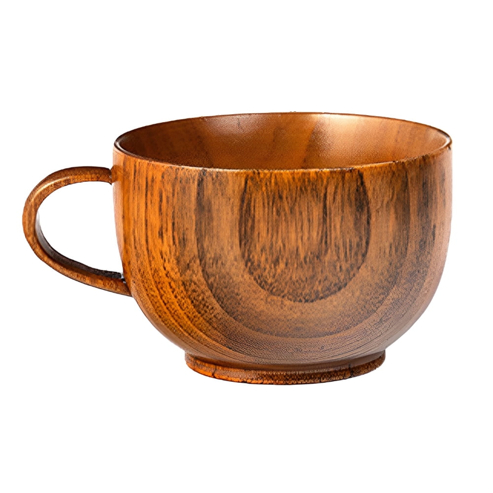Wooden Tea Cups Natural Solid Wood Water Cup with Handle for Drinking ...