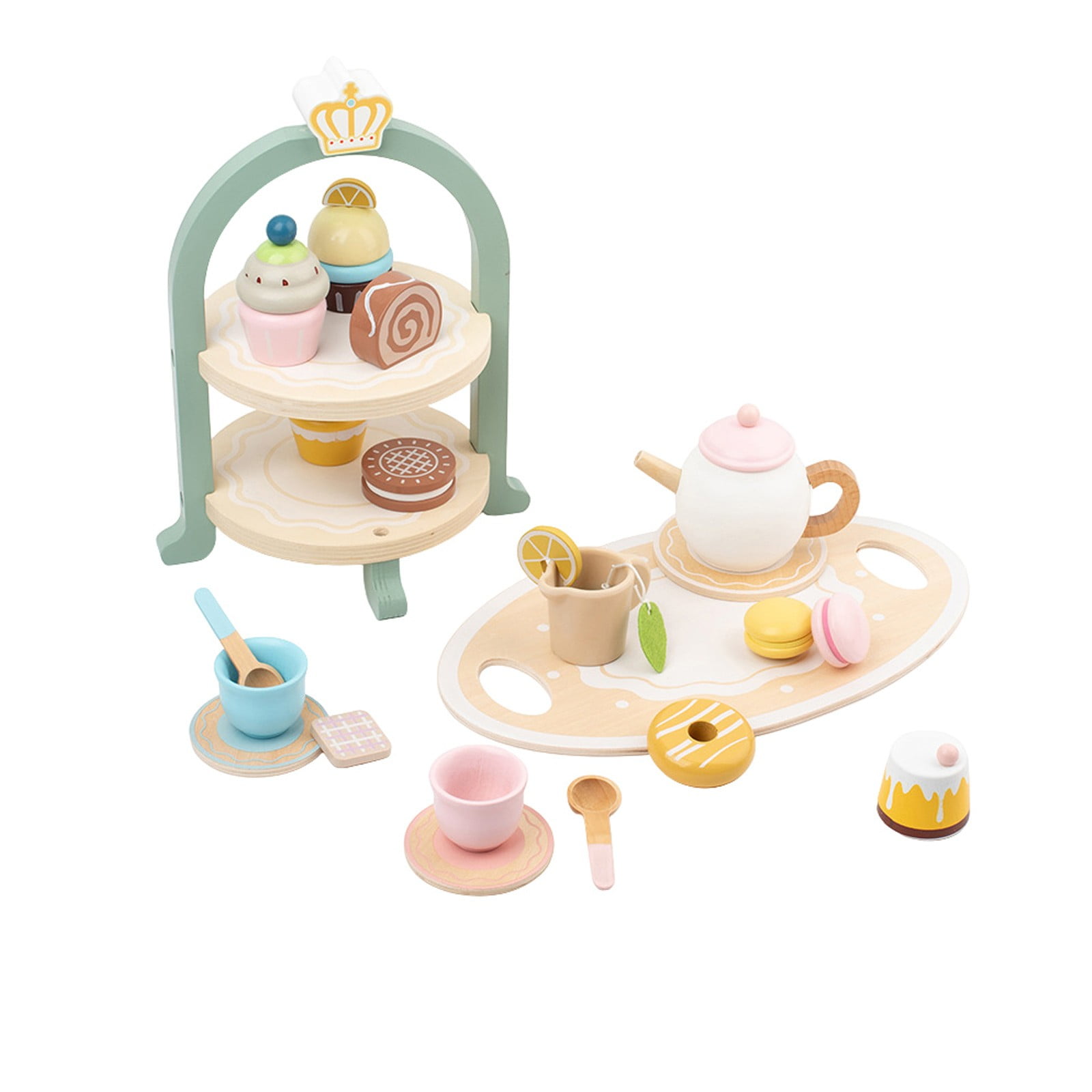 Wooden Tea Party Set for Kids - Green Wooden Tea Set with Cute Dessert ...