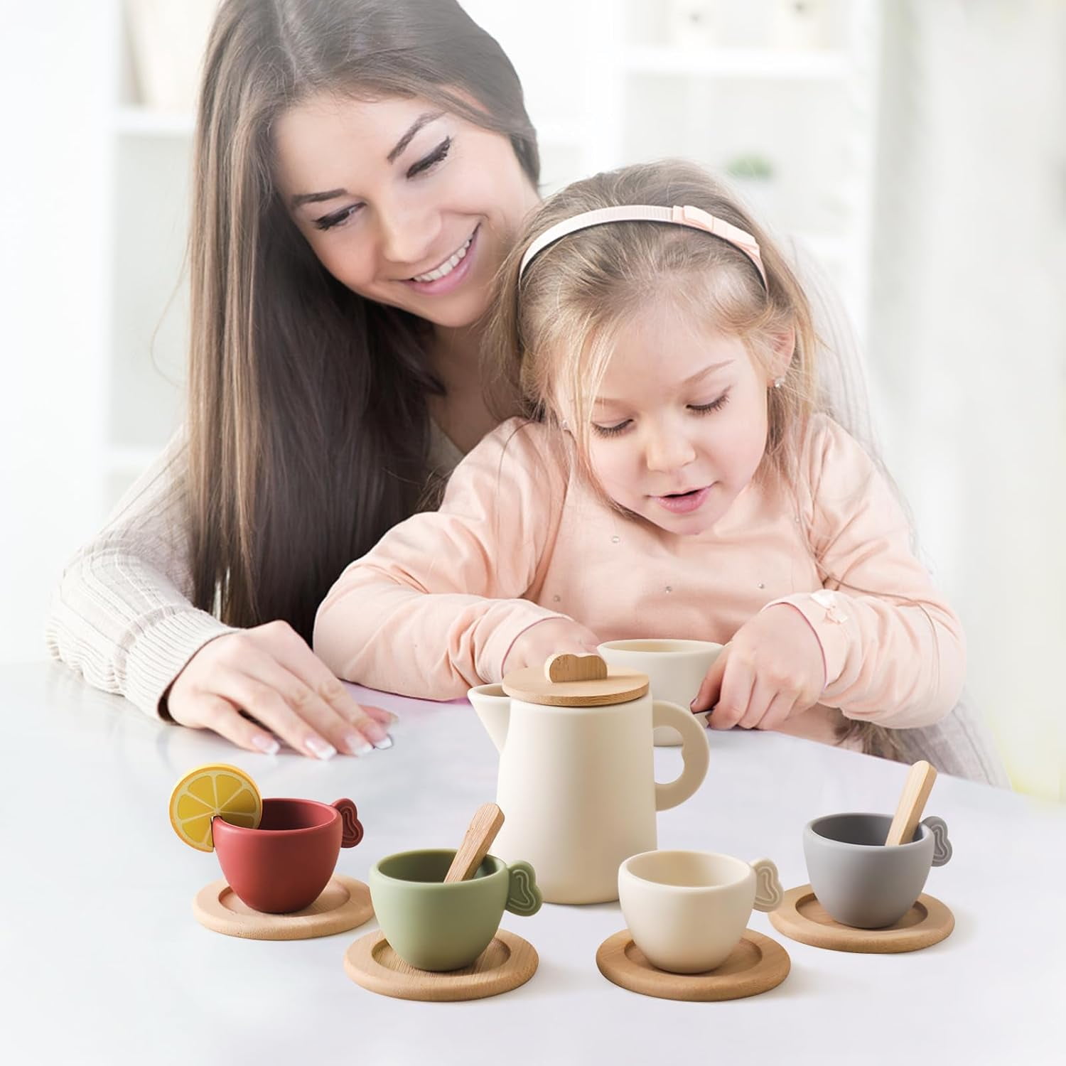 Wooden Tea Party Set for Little Girls 14pcs Toddler Tea Set with ...