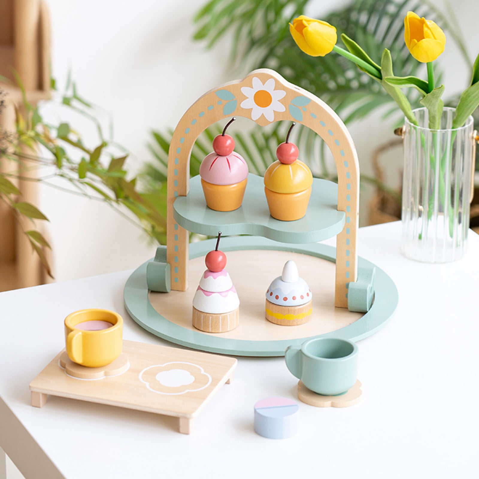 Wooden Tea Party Set for Little Girls Toddler Tea Set with Cupcake ...